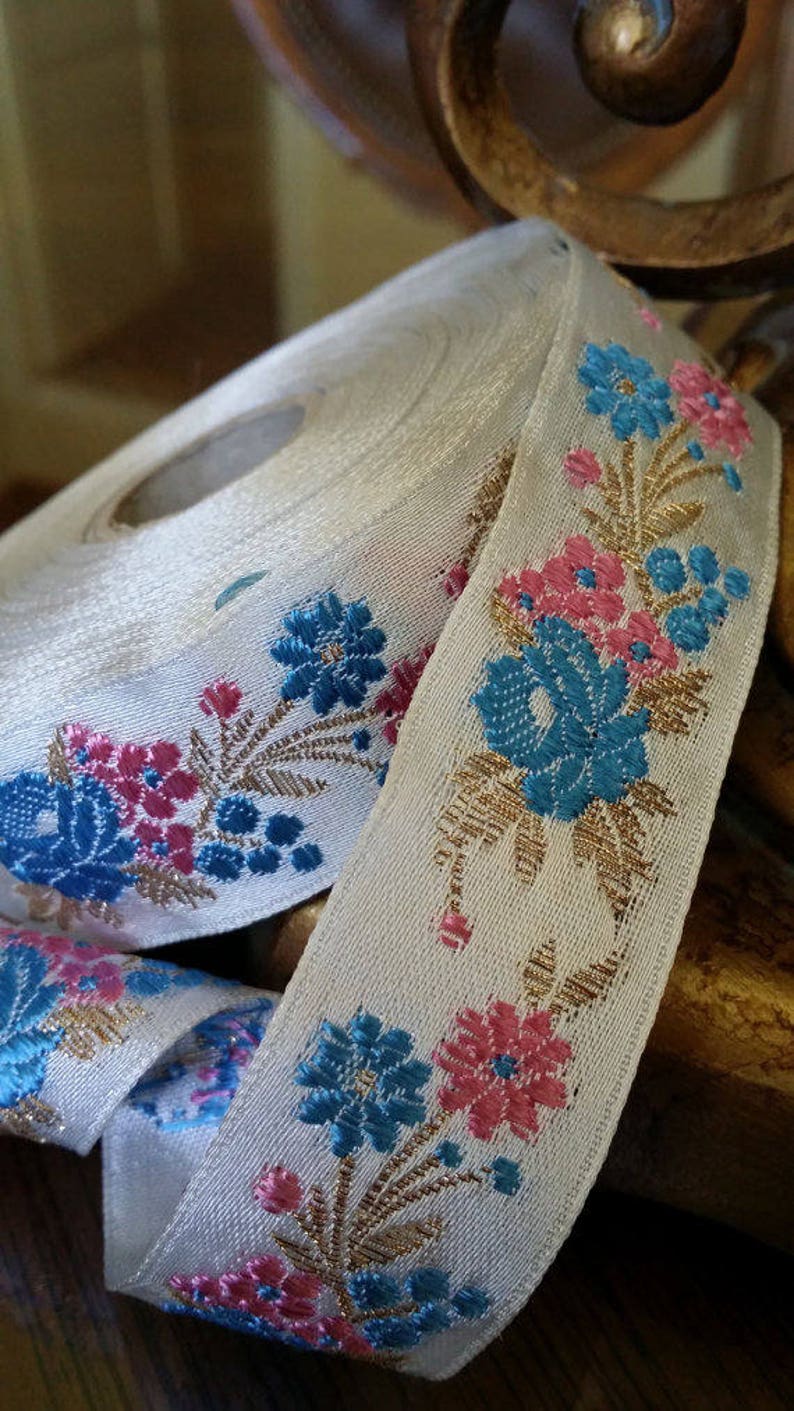 1 Vintage French Jacquard Ribbon Trim Floral Embroidered | Etsy