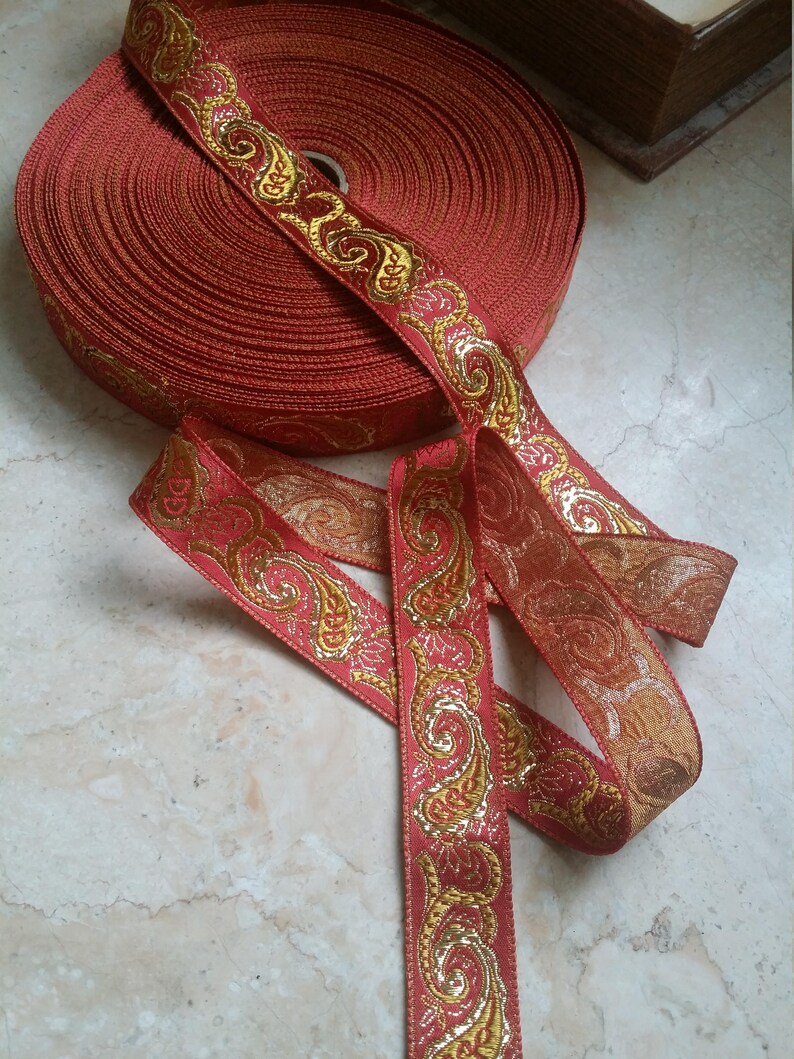 1 Vintage French Jacquard Ribbon Trim Brocade Red With - Etsy