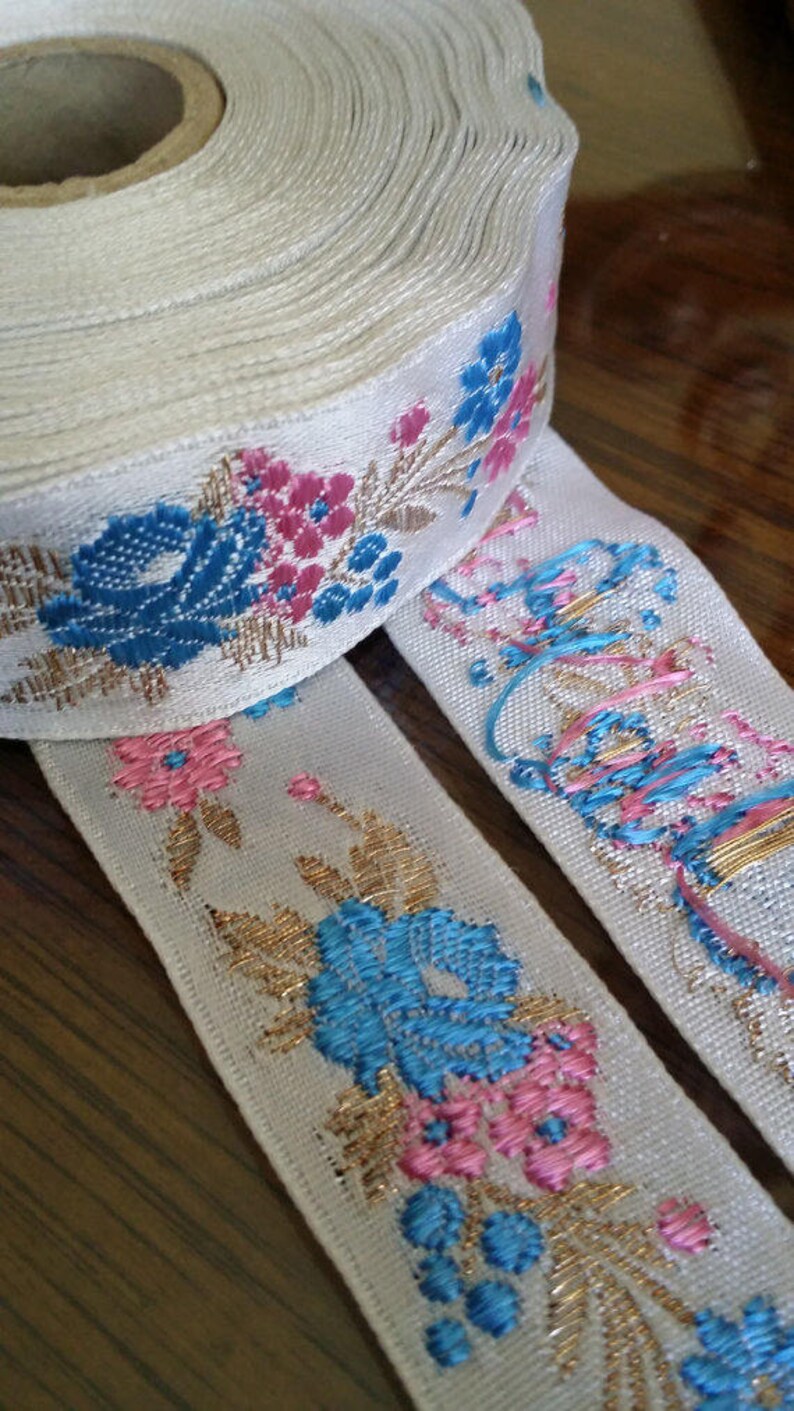 1 Vintage French Jacquard Ribbon Trim Floral Embroidered | Etsy