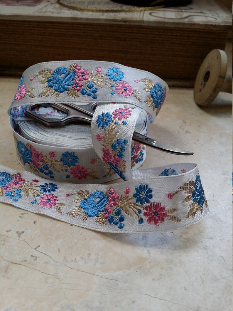 1 Vintage French Jacquard Ribbon Trim Floral Embroidered - Etsy