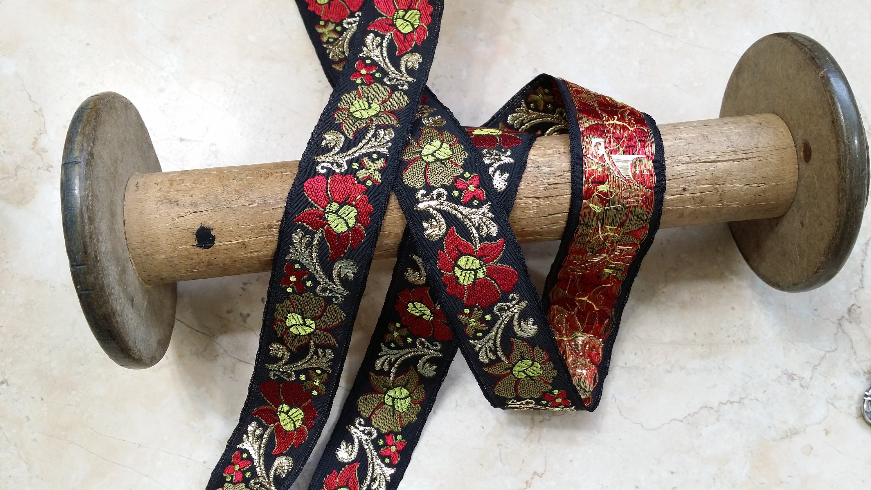 1 Vintage French Jacquard Trim Black Ribbon with | Etsy