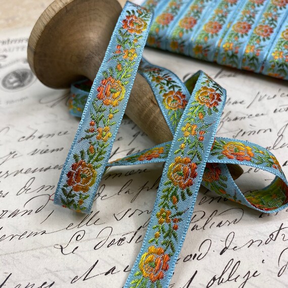 1/2 Vintage French Jacquard Woven Ribbon Trim Aqua | Etsy