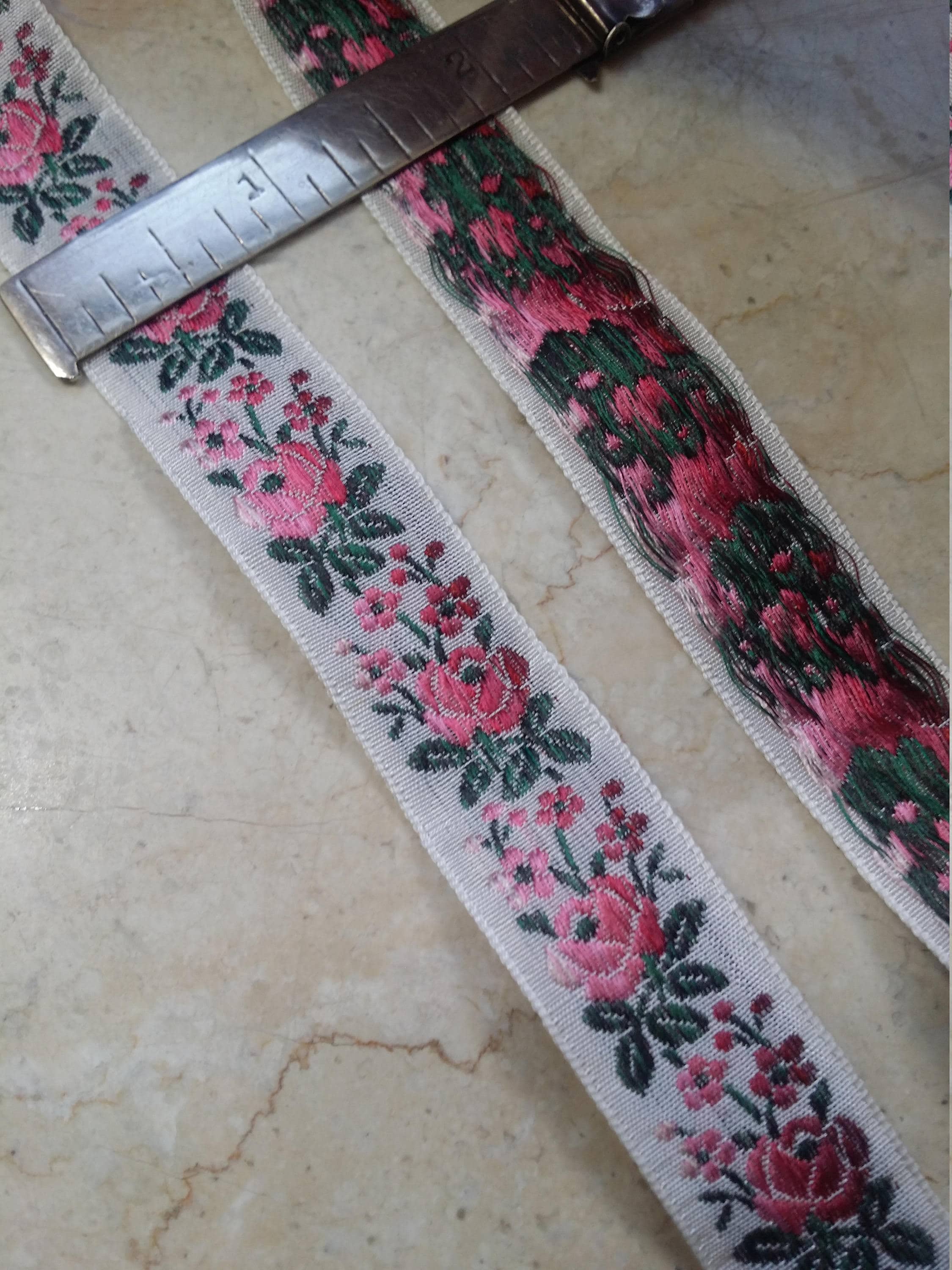 3/4" Vintage French Jacquard Ribbon Trim White Woven With Embroidered ...