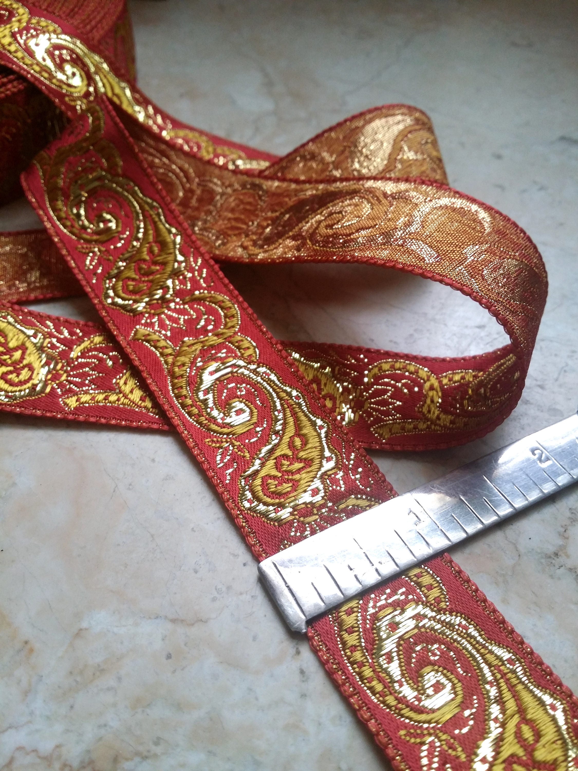 1 Vintage French Jacquard Ribbon Trim Brocade Red With - Etsy
