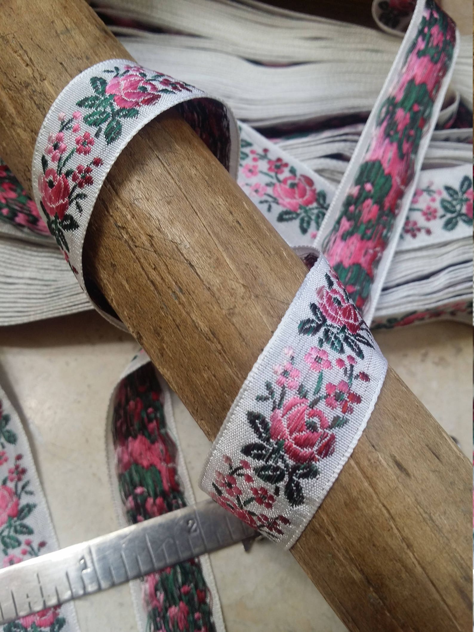 3/4" Vintage French Jacquard Ribbon Trim White Woven With Embroidered ...