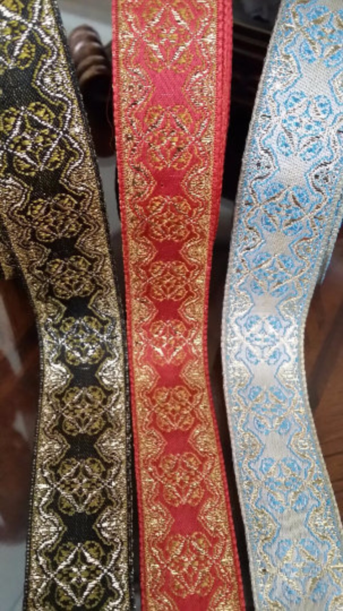 1" Vintage Jacquard Brocade Ribbon Trim #588 Metallic Gold Black, Red ...