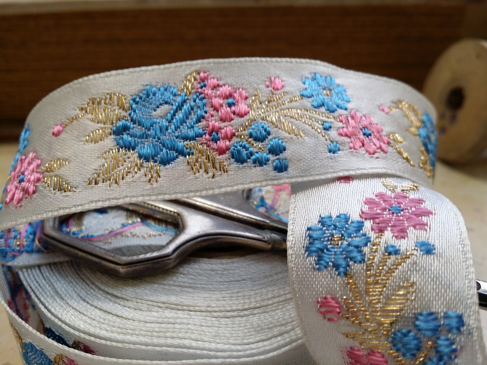 1 Vintage French Jacquard Ribbon Trim Floral Embroidered | Etsy