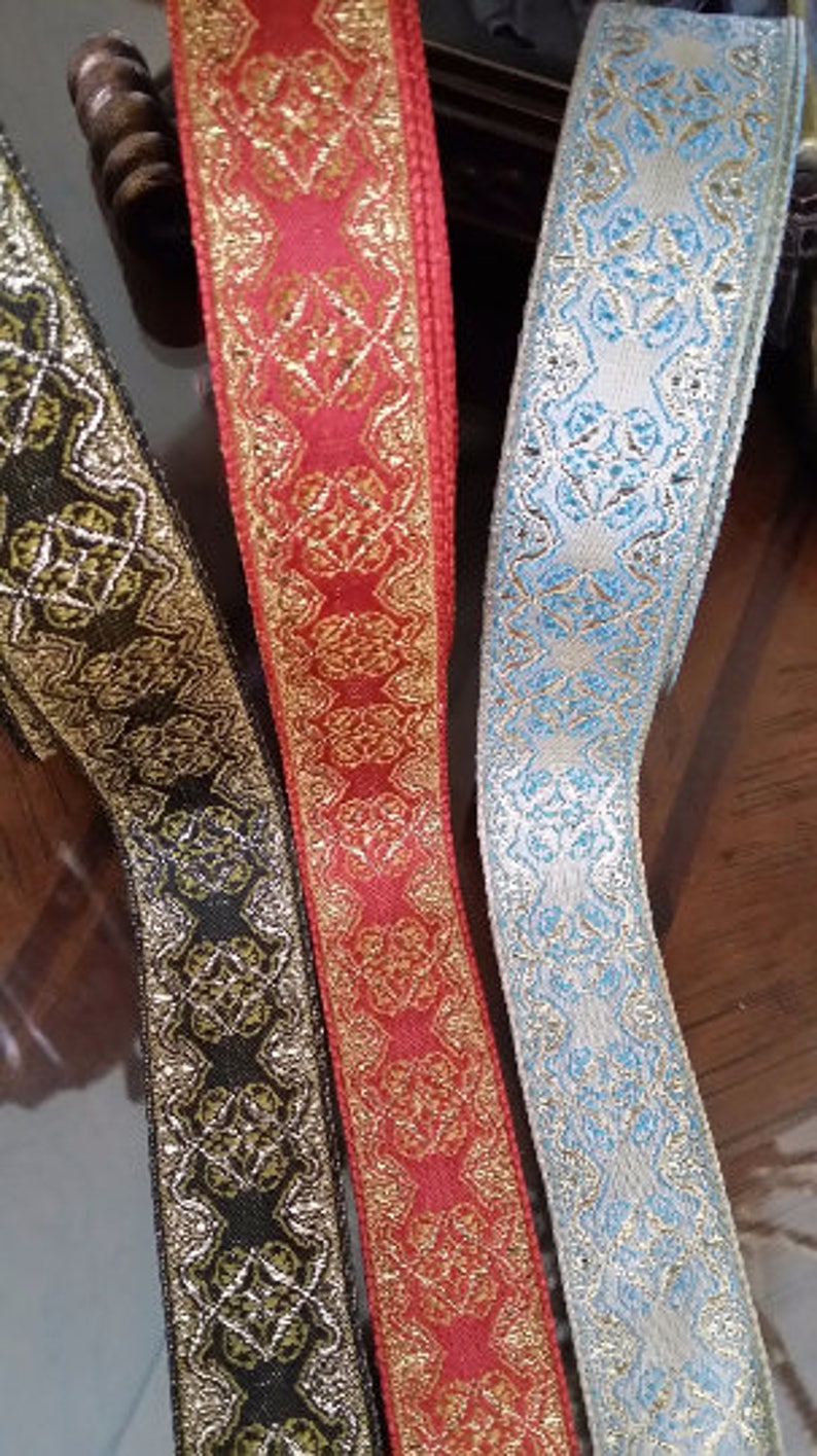 1" Vintage Jacquard Brocade Ribbon Trim #588 Metallic Gold Black, Red ...