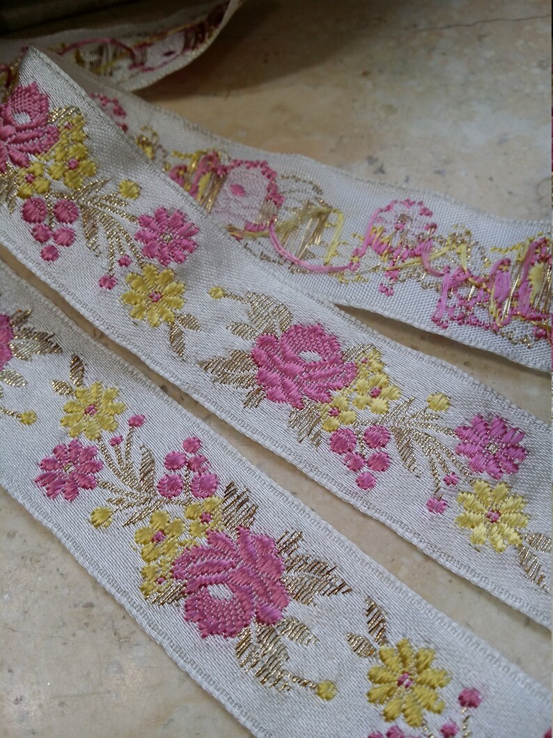 1 Vintage French Jacquard Ribbon Trim Embroidered Floral - Etsy