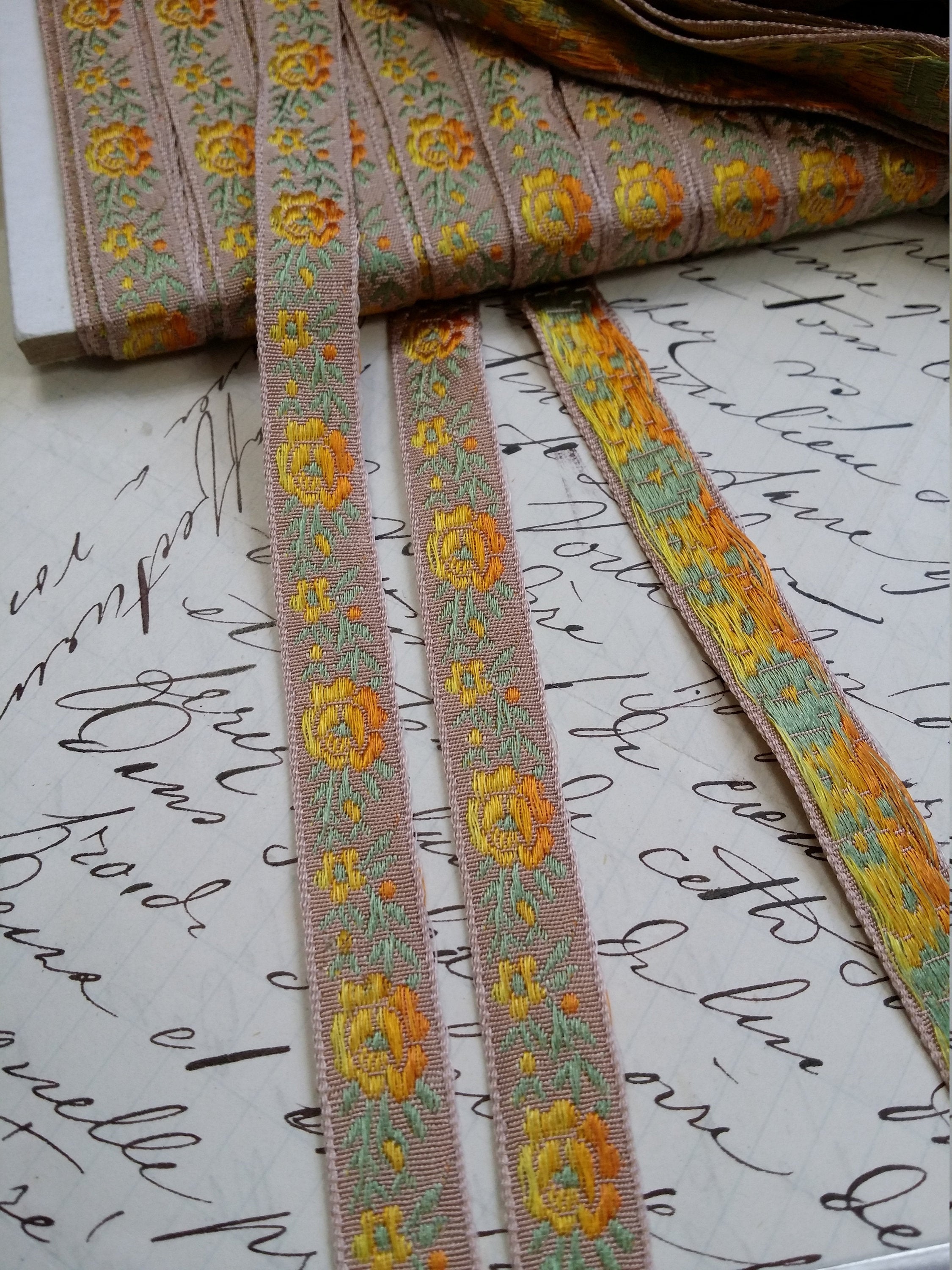 3/8 Vintage French Jacquard woven ribbon trim | Etsy