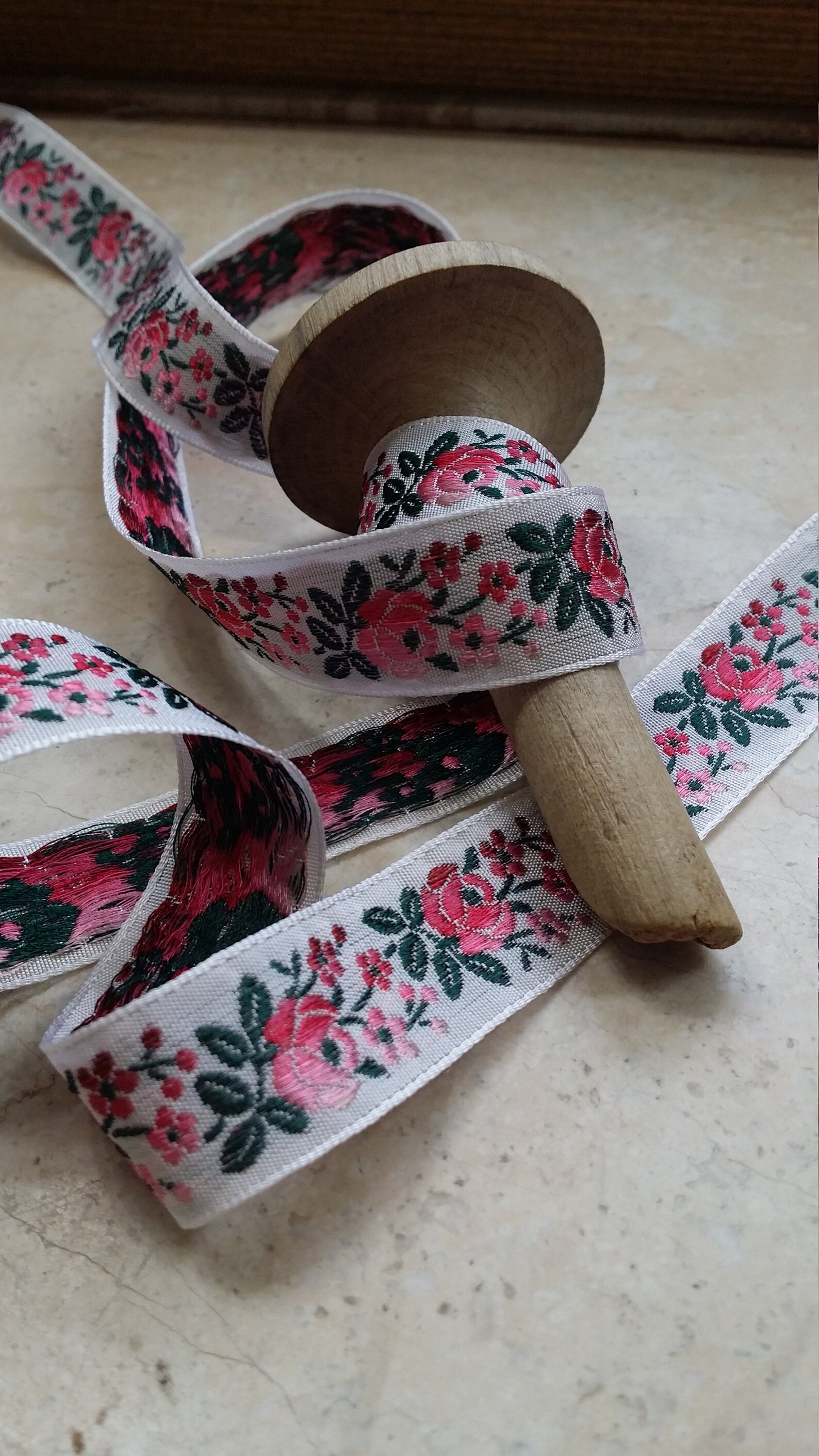 3/4" Vintage French Jacquard Ribbon Trim White Woven With Embroidered ...