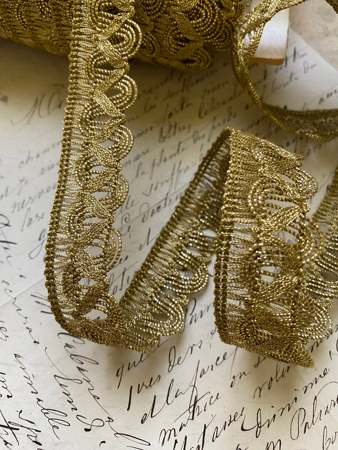 1" Vintage Metallic Gold Trim Passementerie Scroll Braid Gimp Doll ...