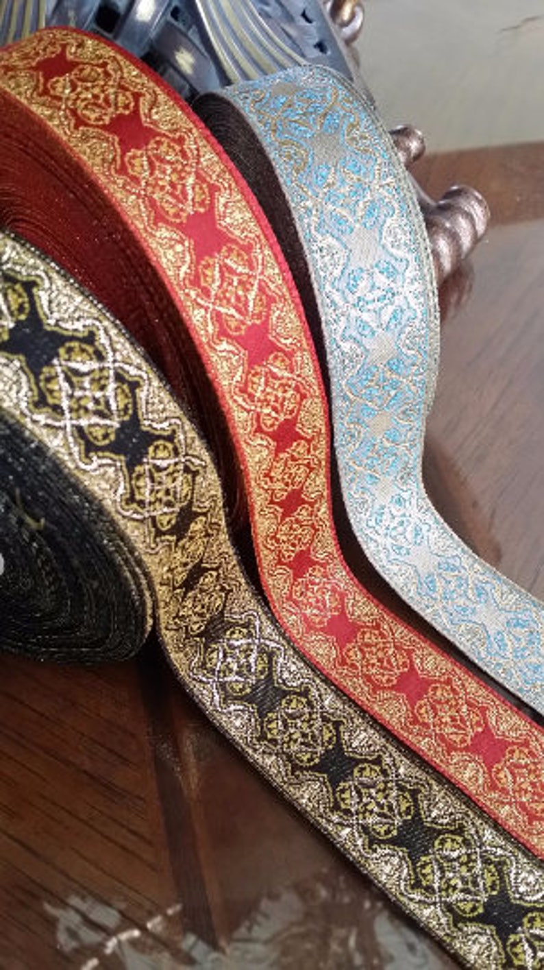 1" Vintage Jacquard Brocade Ribbon Trim #588 Metallic Gold Black, Red ...