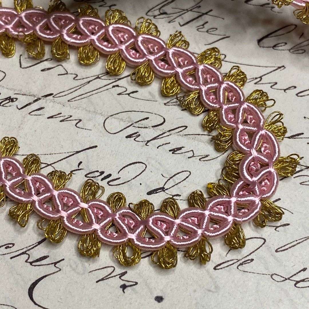1/2 METAL French Gimp Braid Trim Sweetest Pink, Gold Looped Edoll ...