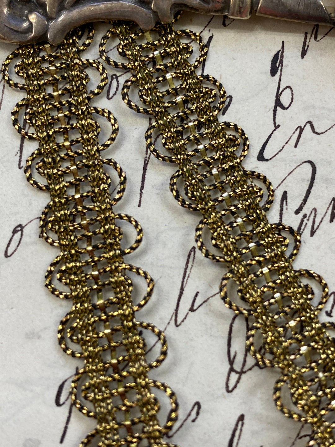 3/8 Antique METAL French Gimp Braid Trim Gorgeous Patina Gold and Black ...