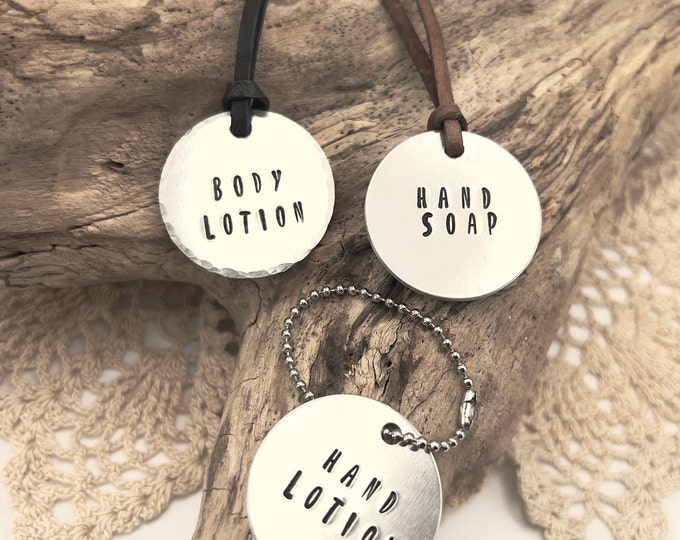 Leather Bottle Tags | Hand Soap + Dish Soap Dispenser Tags | Lotion ...