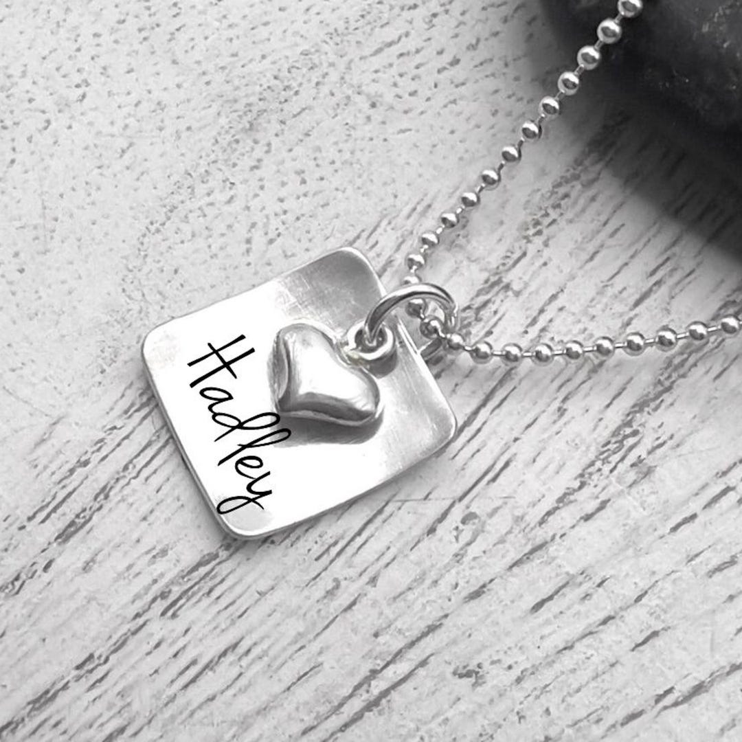 Personalized Name Necklace, Sterling Silver Necklace, Heart Charm ...