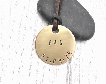 Custom Hand Punched Brass Date Tag Hand Stamped Anniversary Tag Key Fob ...