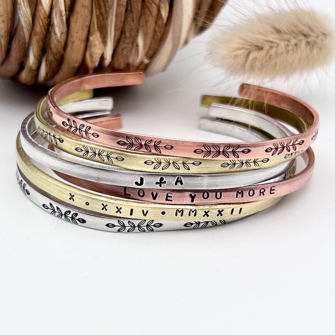 Personalized Bracelet | Custom Hand Stamped Skinny Silver Cuff | Custom ...
