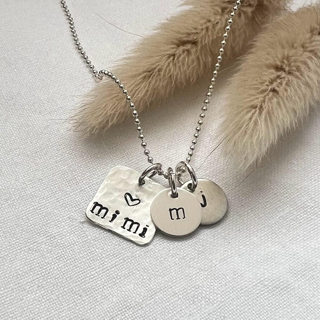 Sterling Silver Name Necklace | Hand Stamped Initial Charms | Mimi Gift ...