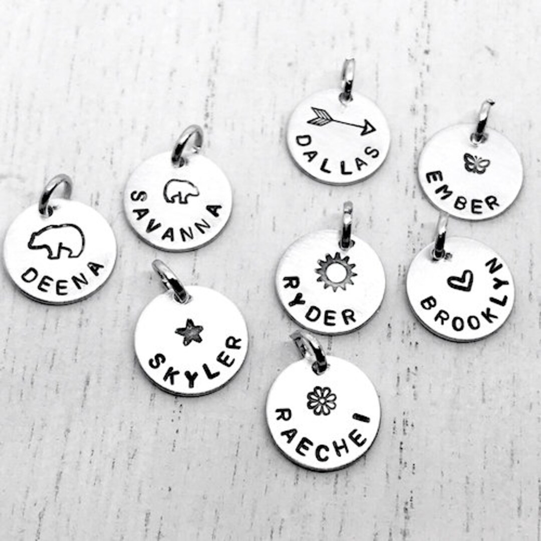 Personalized Name Charm With Center Design, Tiny Add on Charm, Hand ...