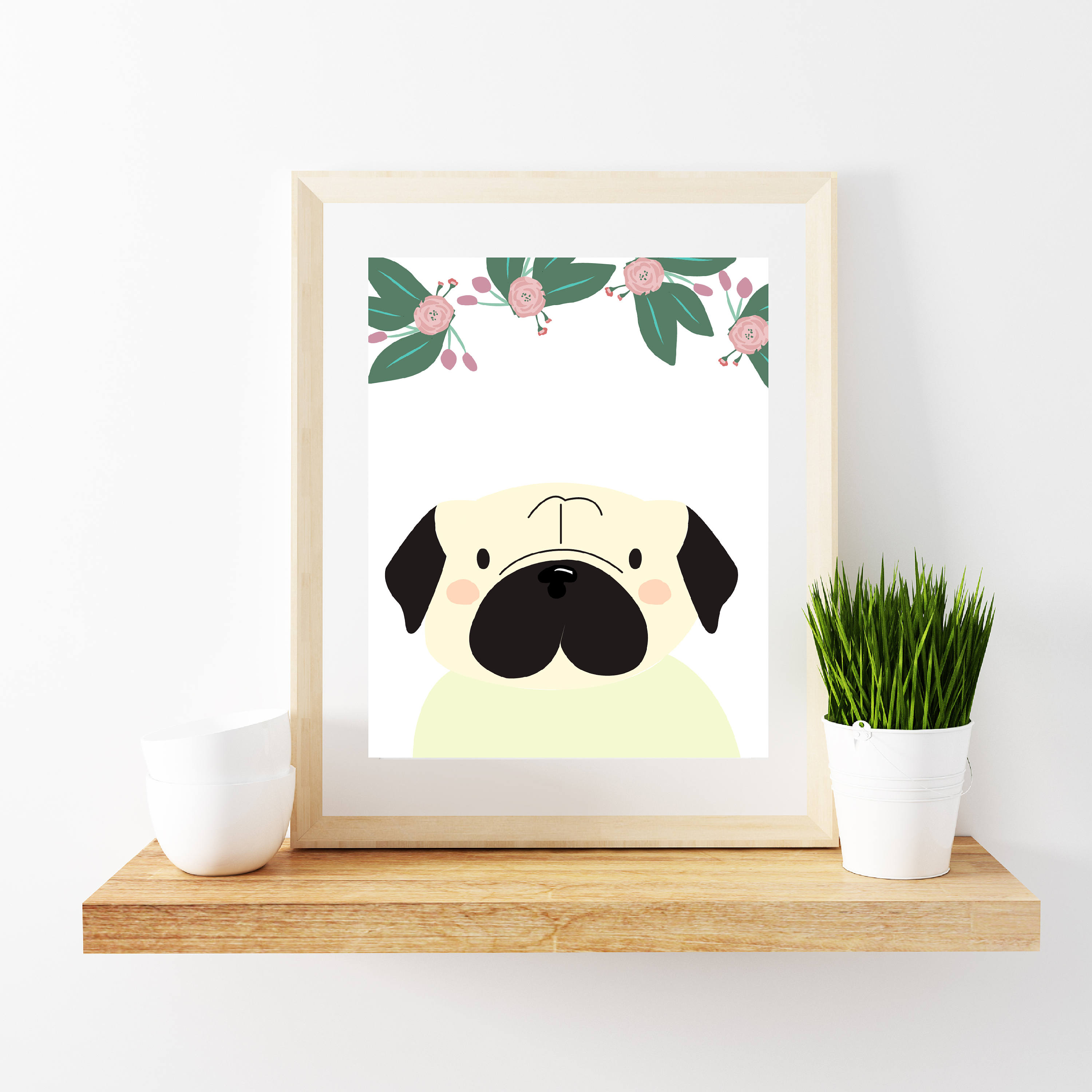Pug and Flowers Printable Poster - Etsy