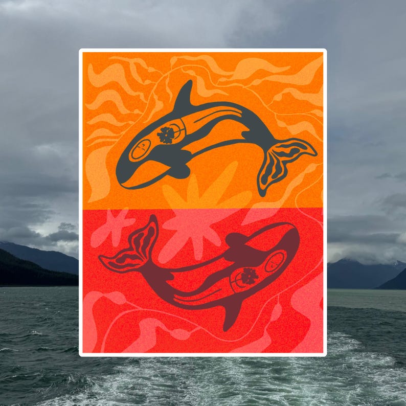 Orca Whale Art Print – Red & Orange Ocean Wall Art With Human Figure - Etsy