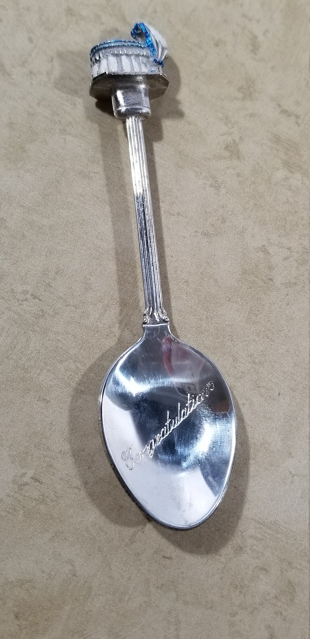 Spoon With Baby Cradle Top and Congratulations Engraving Silver Plated ...