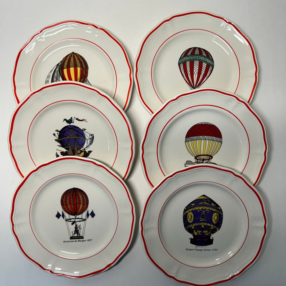 Longchamp French Hot Air Balloon Plates Set of 6 Appetizer Dessert ...