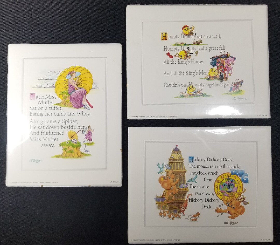 Nursery Rhyme Lithographs Humpty Dumpty Hickory Dickory Dock Little ...