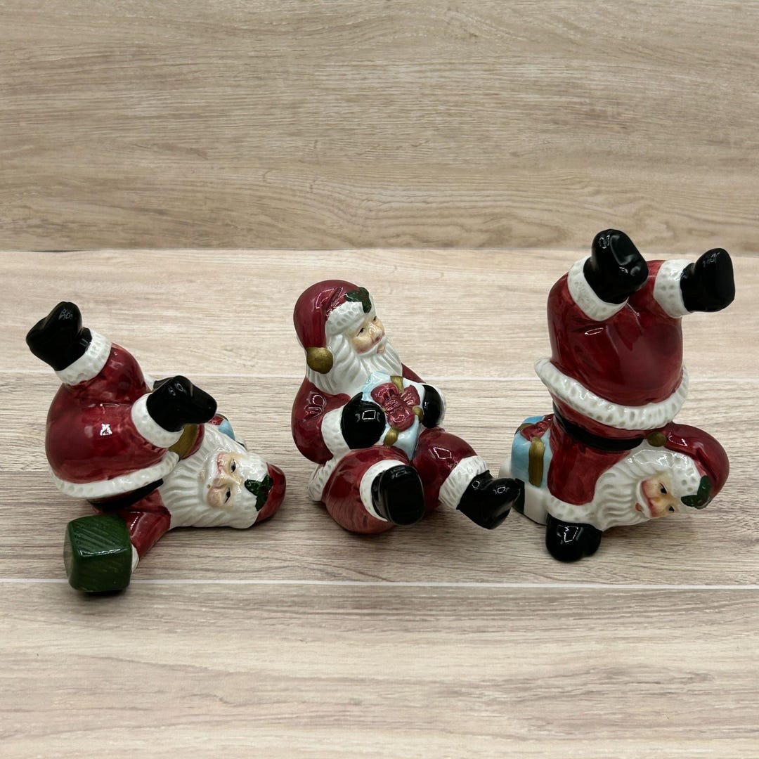 Ceramic Santa Claus Tumbling Figurines Christmas Decor Set of 3 Fritz ...