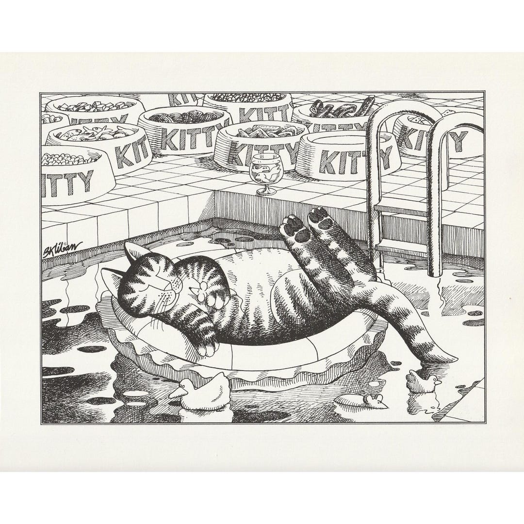 Kliban Cat Art Print: Vintage Kitty Pool Party Lithograph - Etsy