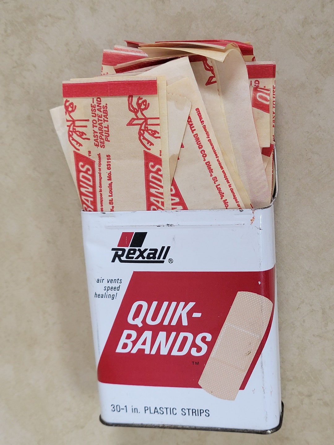Vintage Tin Quik-bands Band Aid Box With Band Aids, Rexall - Etsy