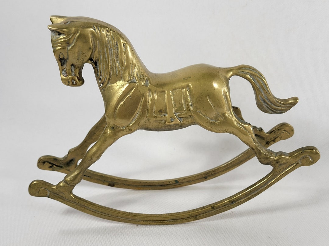 Vintage Solid Brass Rocking Horse Figurine 5" Tall X 6.75" Long ...