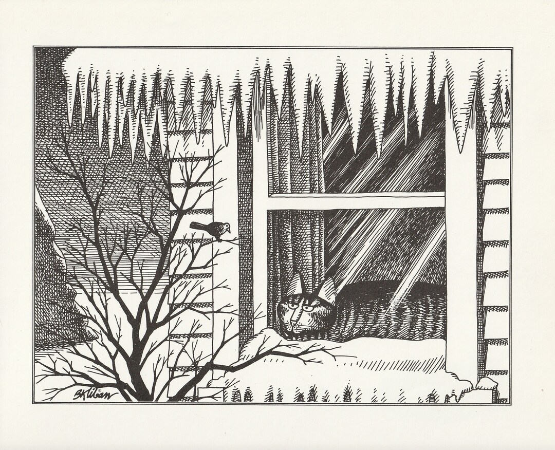 Kliban Cat Art Print, It's Cold Outside Winter Scene, Vintage ...