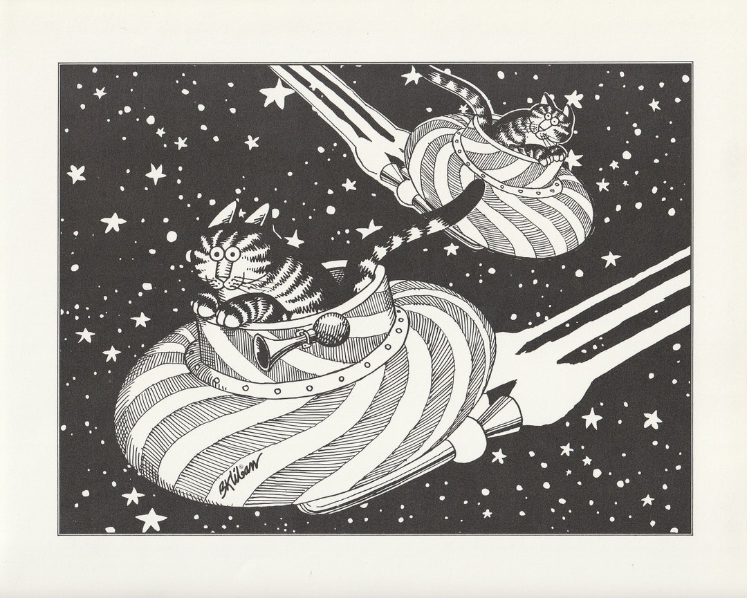 Kliban Cat Art Print Flying in Space Vintage Lithograph - Etsy