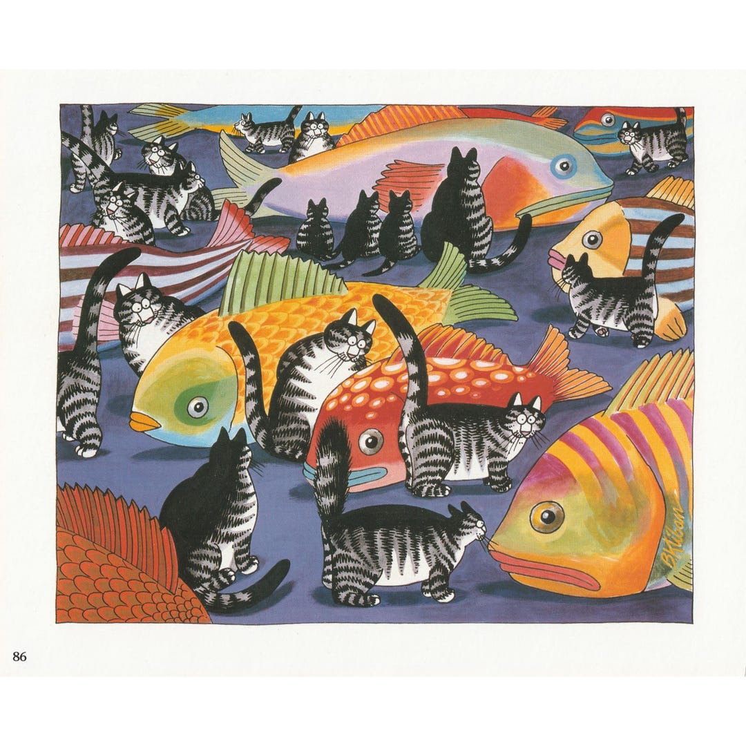 Kliban Cat Vintage Lithograph Cats Among Fish From 1st Edition ...