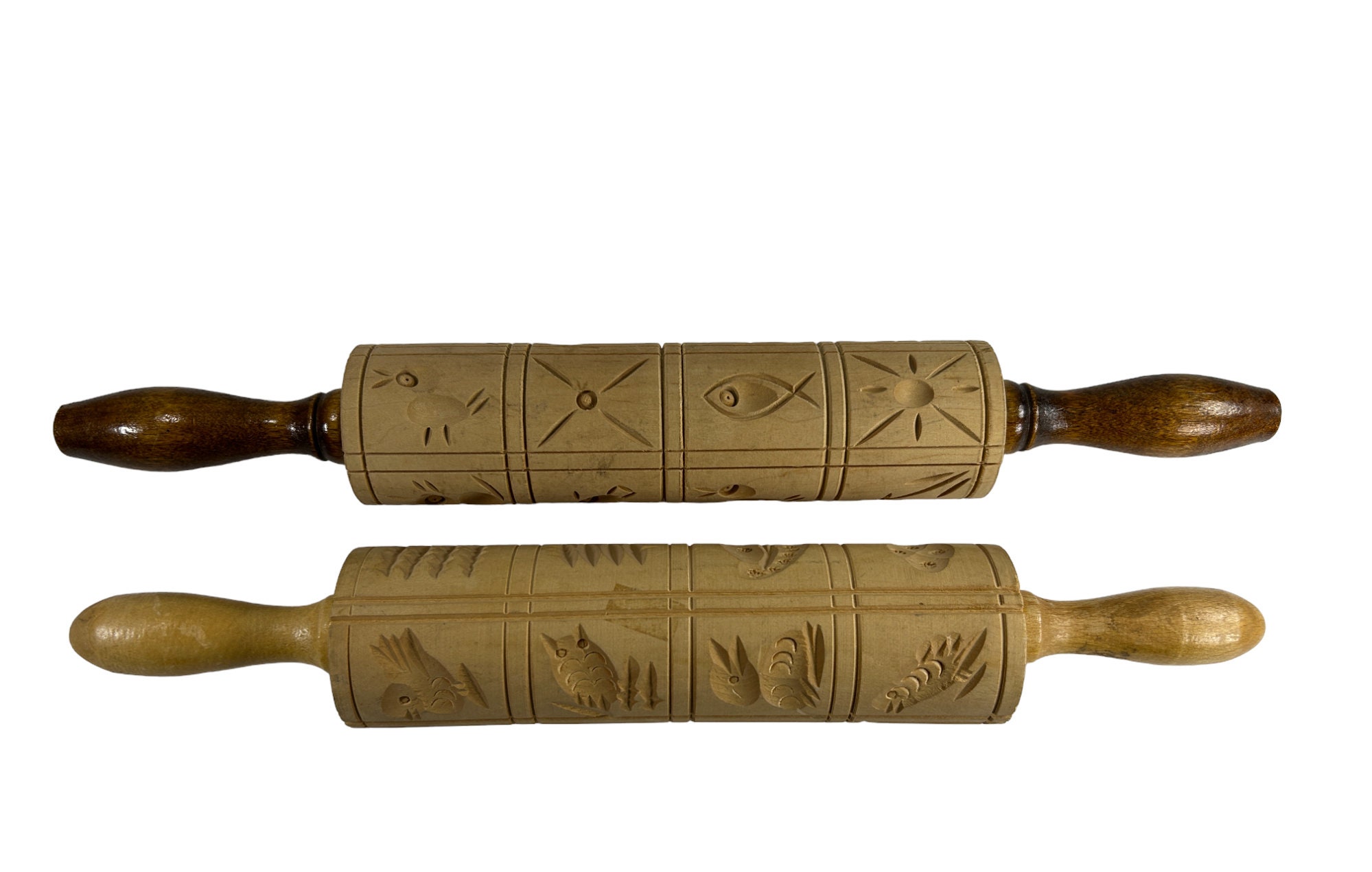 Embossed Rolling Pins Set of 2 Wood Cat Fish Bird Owl - Etsy