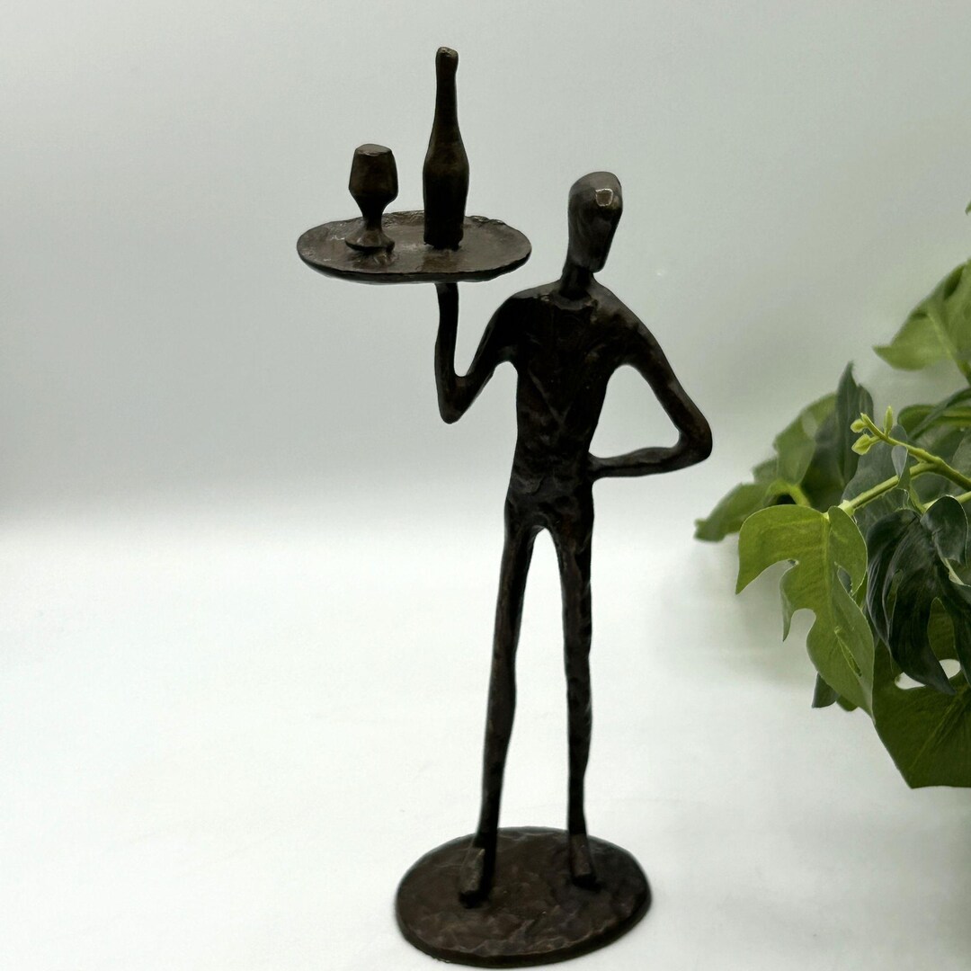 Brutalist Abstract Bronze Cocktail Waiter Sculpture With Wine Tray ...
