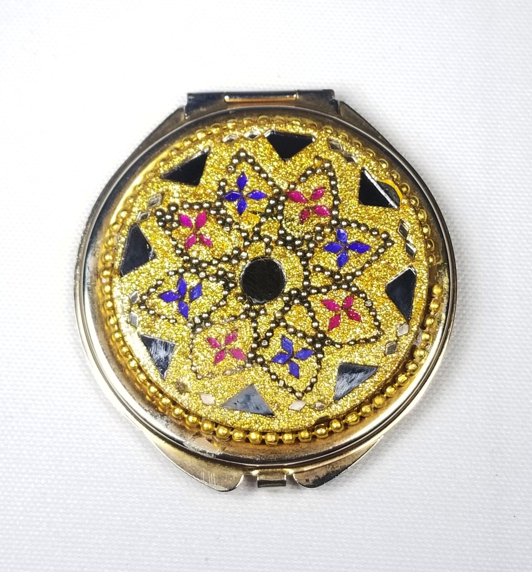 Vintage Gold Mandala Design Compact Mirror With Beaded Details & Dual ...