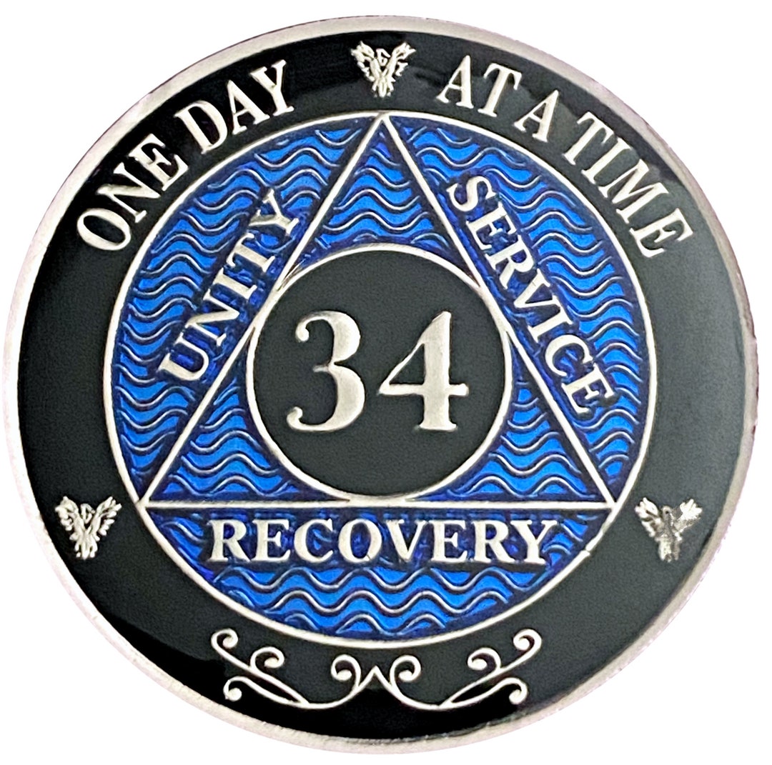 34 Year AA Medallion: Silver Color Plated Recovery Chip - Etsy