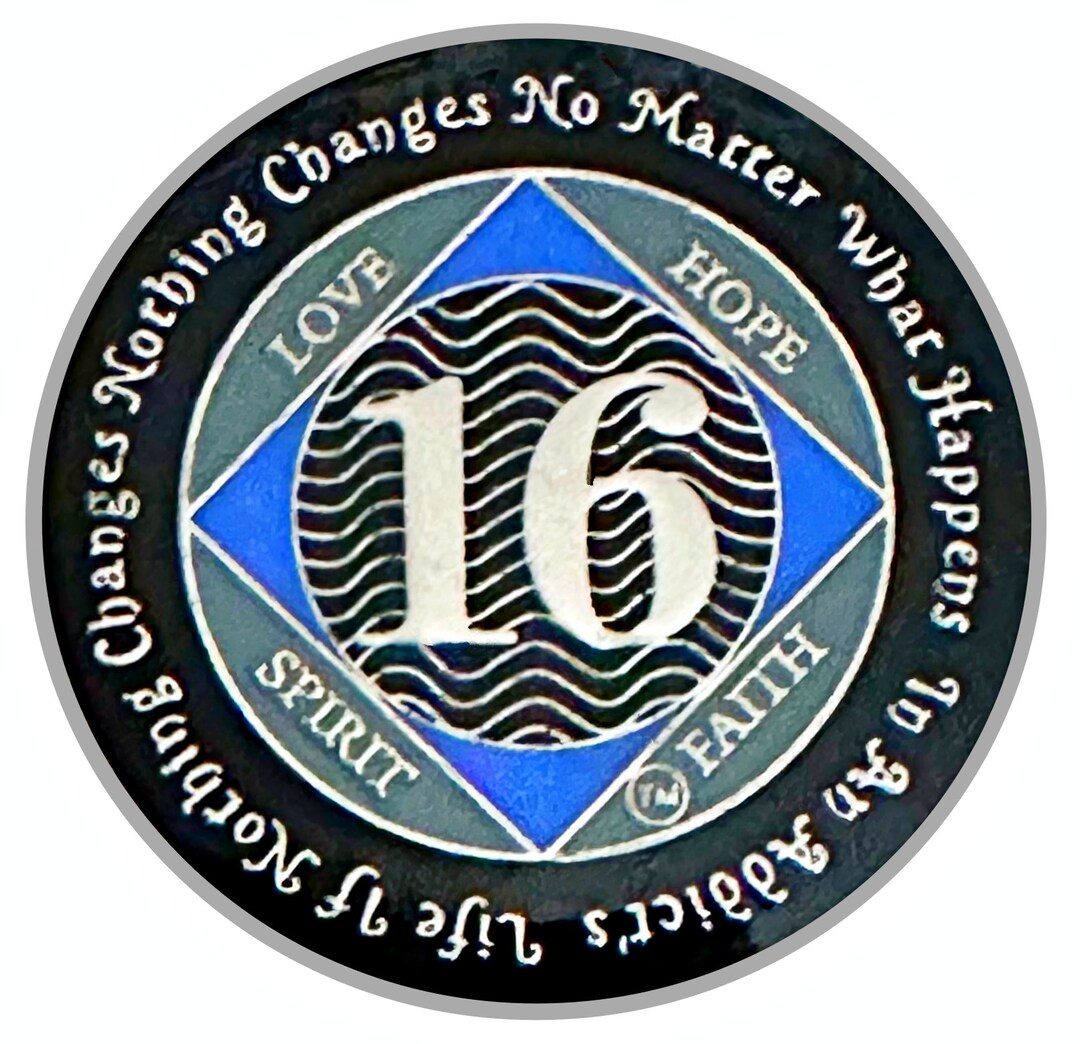 NA 16 Year Medallion: Silver & Blue Narcotics Anonymous Recovery Chip ...