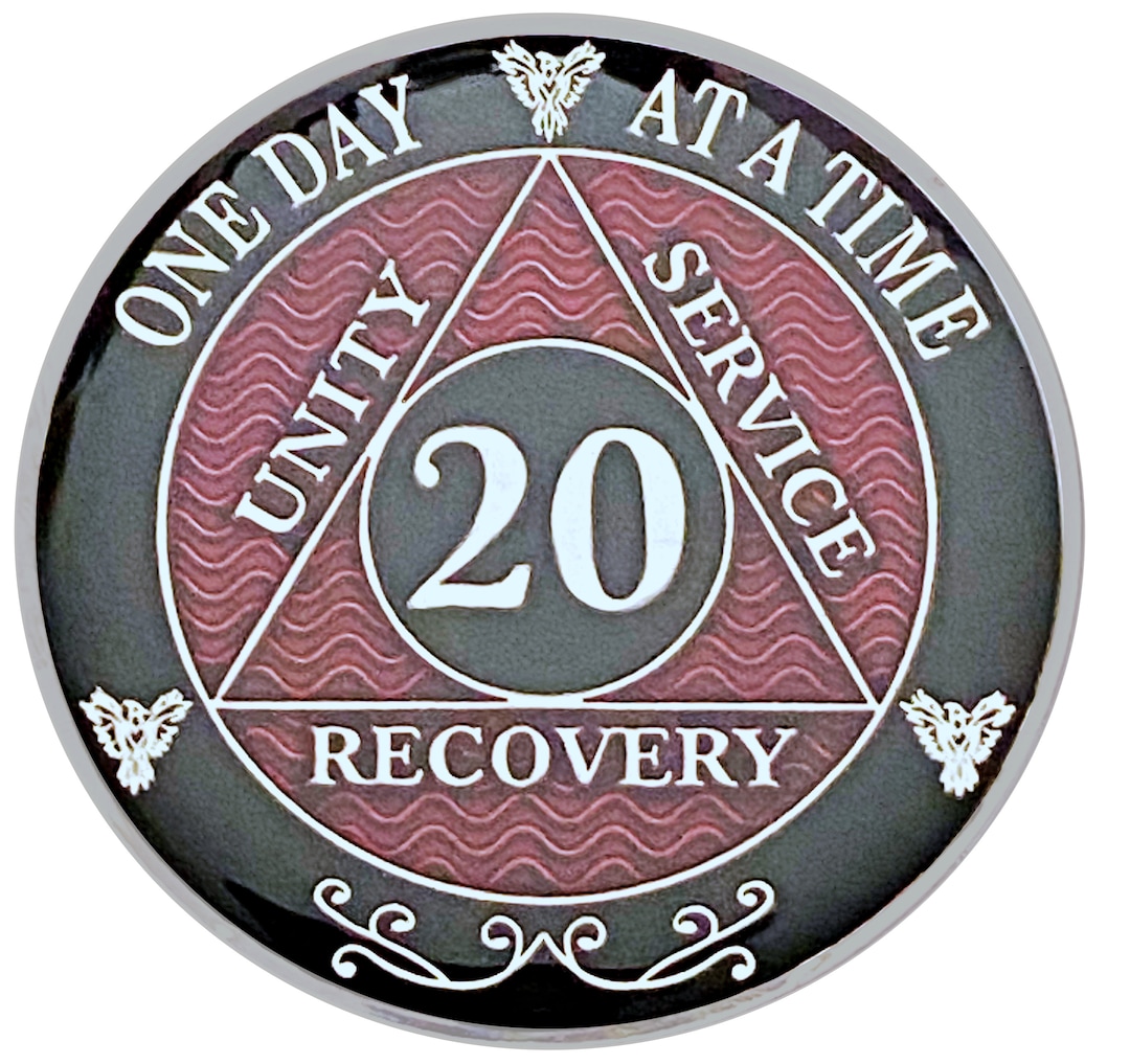 20 Year AA Coin Silver Color Plated Medallion, Recovery Chip, 12 Step ...