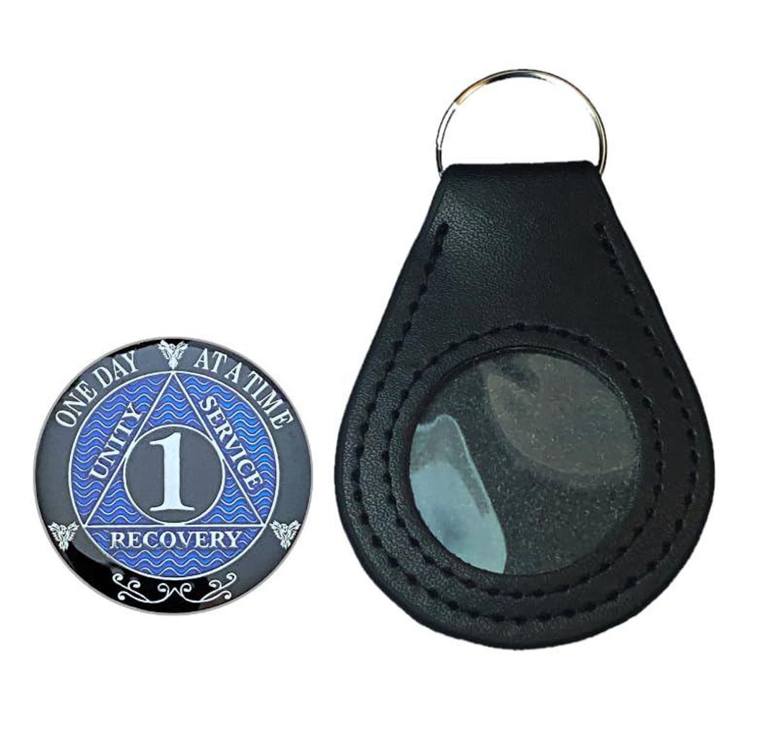 AA 1 Year Recovery Medallion, Silver, Blue and Black Color, Alcoholics ...