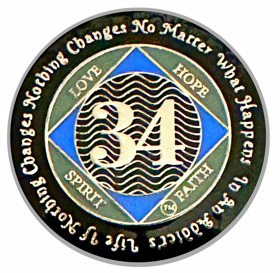 NA 34 Year Medallion, Silver, Blue Color Plated, Epoxy Covered ...