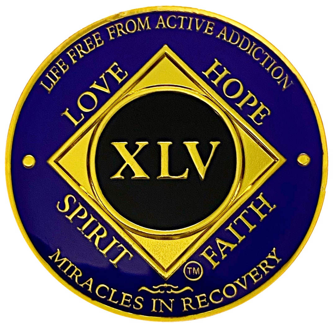 NA 45 Year Gold, Purple Color Plated Coin, Narcotics Anonymous ...