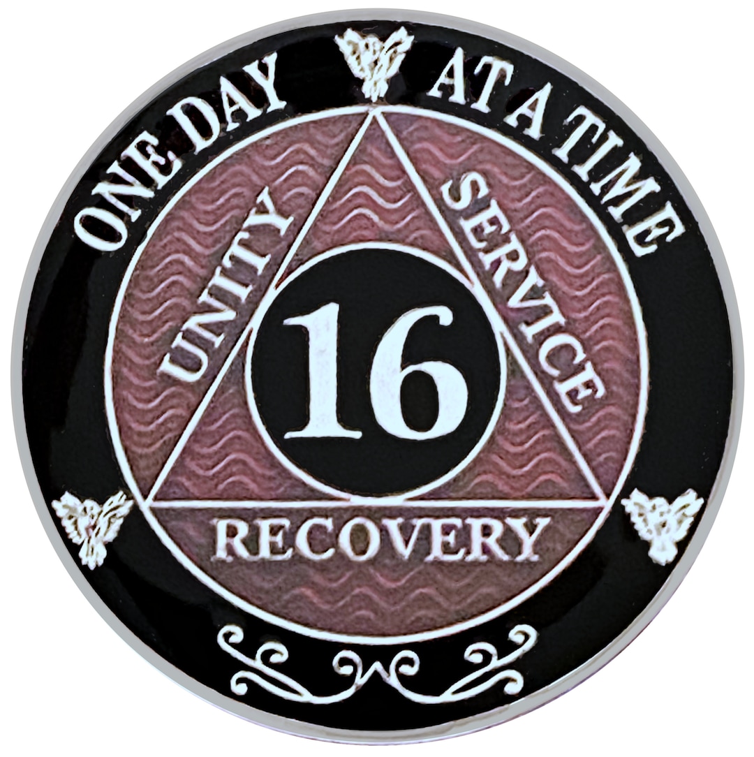 16 Year AA Coin Silver Color Plated Medallion, Recovery Chip, 12 Step ...
