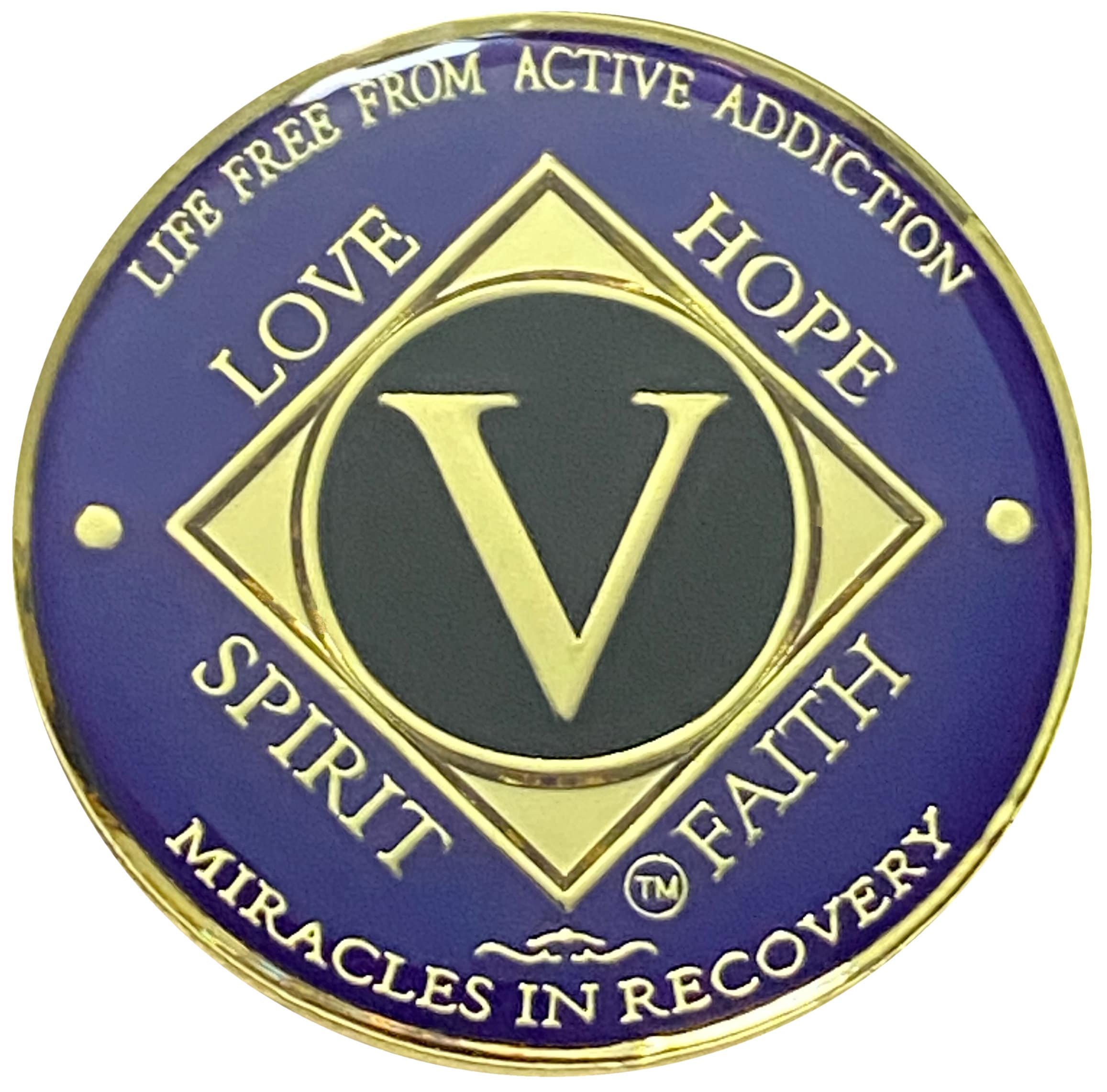 NA 5 Year Gold, Purple Color Plated Coin, Narcotics Anonymous Medallion ...