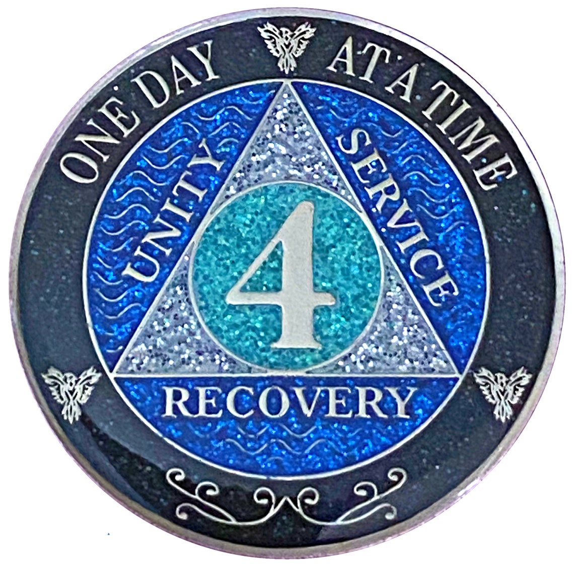 AA 4 Year Silver Color Plated Glitter Coin Blue Silver - Etsy