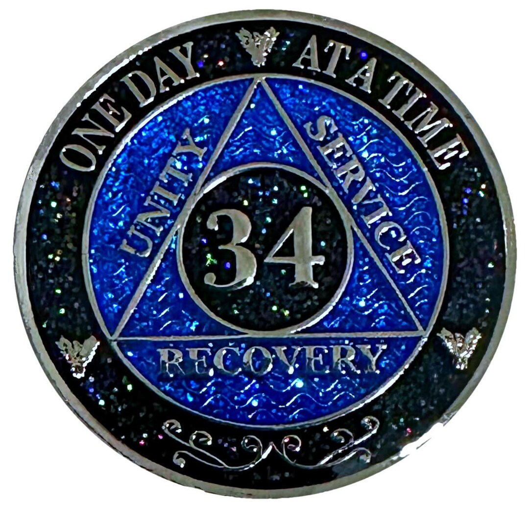 AA 34-year Shiny Fancy Glitter Recovery Medallion, Alcoholics Anonymous ...